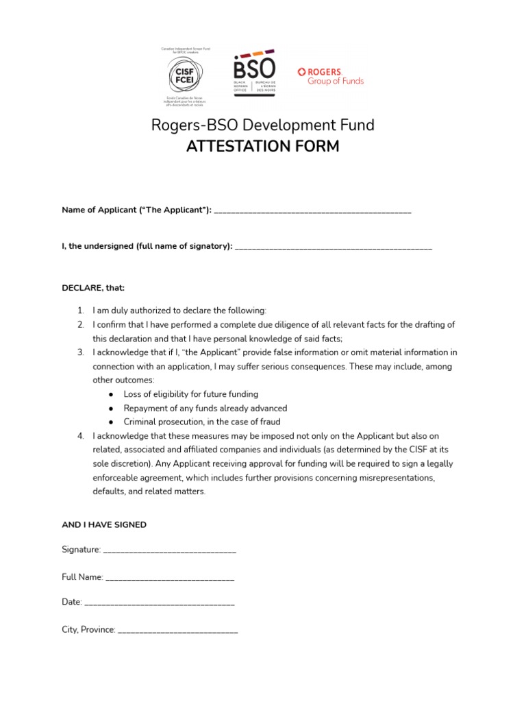 Rogers-BSO Development Fund: Attestation Form | PDF