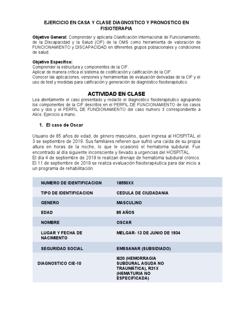 EJERCICIO EN CLASE DIAGNOSTICO CIF DX | PDF | Memoria | Enfermedad de Alzheimer