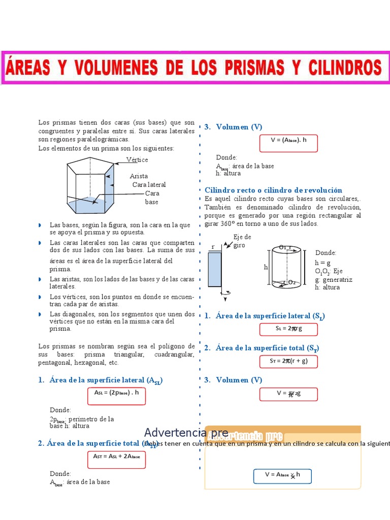 Hoja De Trabajo Sobre El Volumen De Cilindros Y Prismas