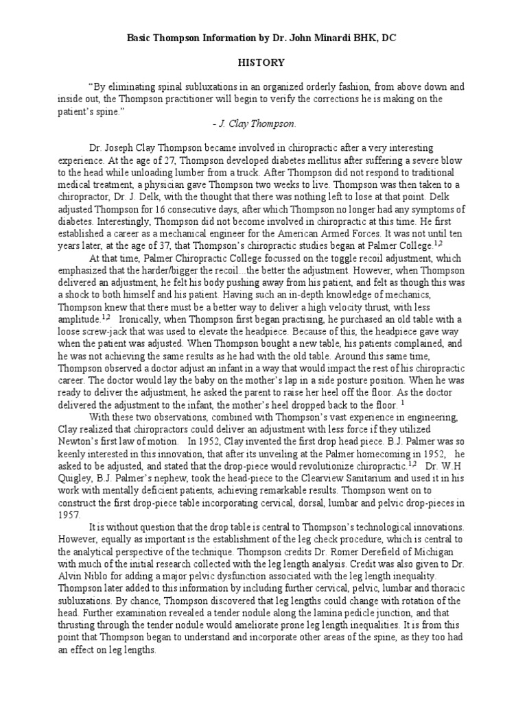 Basic Thompson Info and History | PDF | Chiropractic | Vertebral Column