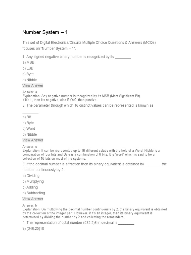 Digital Circuits Questions and Answers | PDF | Subtraction | Logic Gate