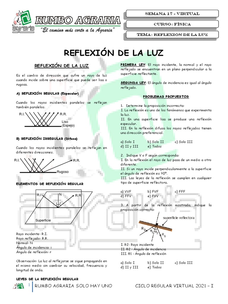 Reflexión de la Luz en Física | PDF | Reflexión (Física) | Espejo
