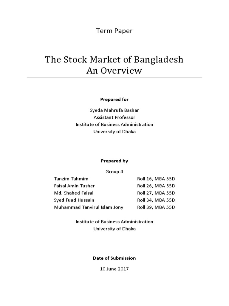 Term Paper On The Stock Market of Bangladesh | PDF | Securities ...
