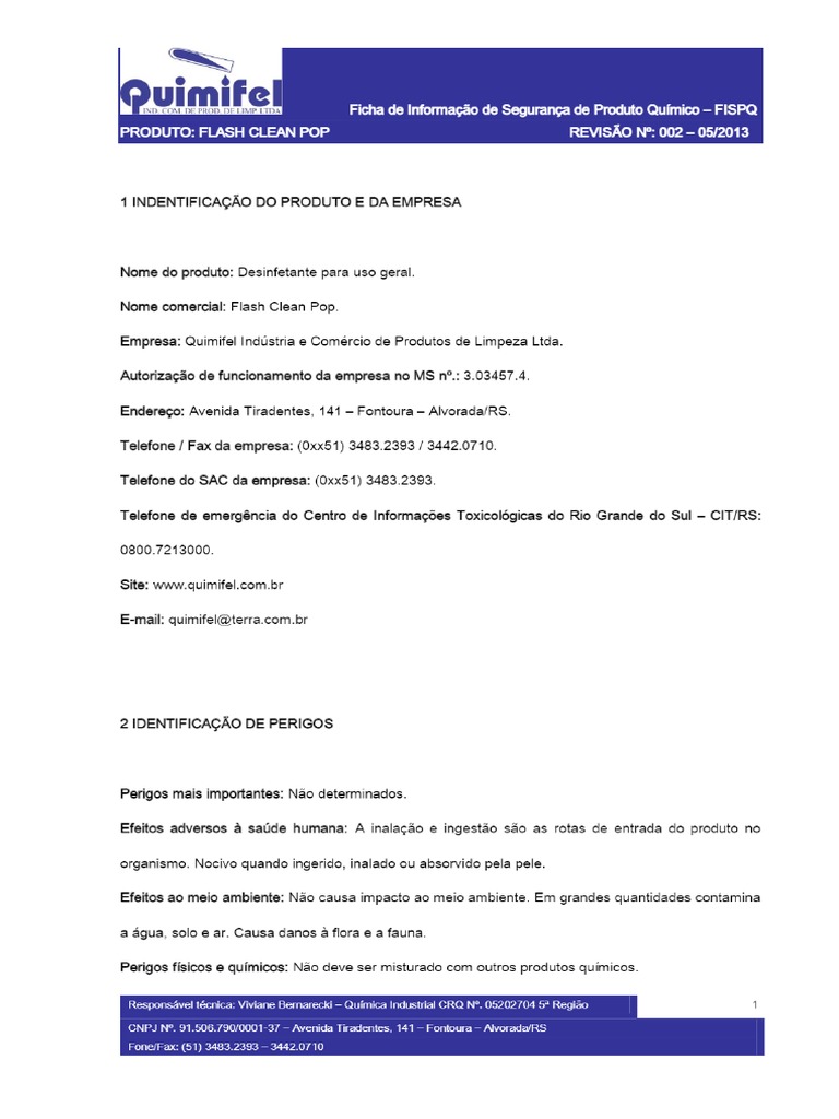 Ficha de Informação de Segurança de Produto Químico FISPQ PRODUTO ...