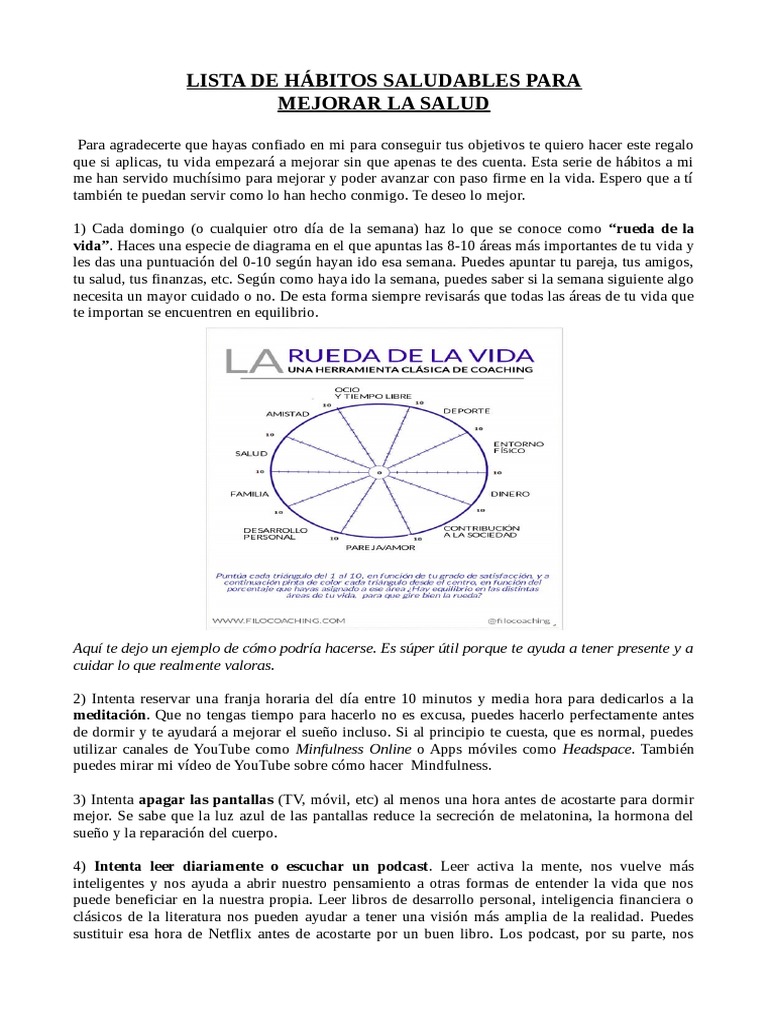 Lista de Hábitos Saludables | PDF | Dormir