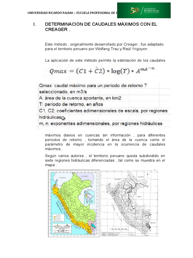 Caudal de Diseño Metodo Creager | PDF | Ciencia y matemáticas