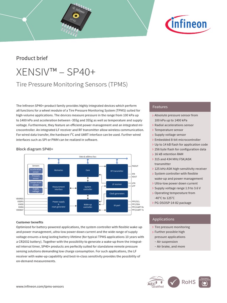 XENSIV™ - SP40+: Tire Pressure Monitoring Sensors (TPMS) | PDF ...
