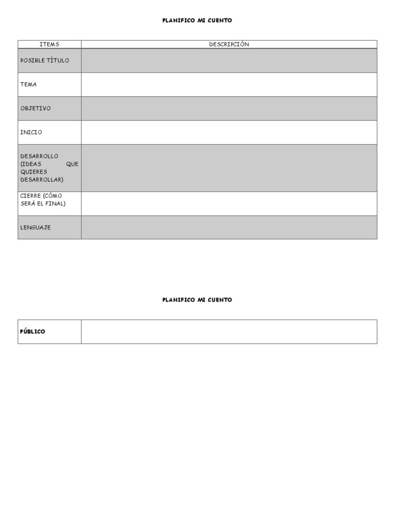 Planifico Mi Cuento | PDF | Artes del Lenguaje y Comunicación