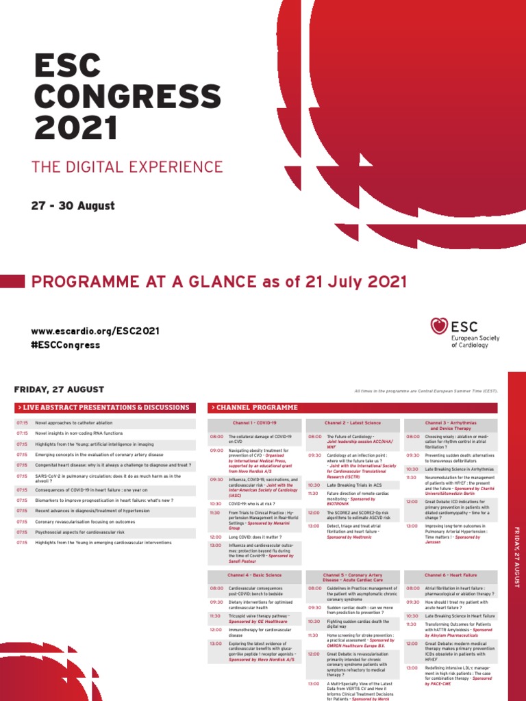 ESC Congress 2021 Program Overview | PDF | Cardiology | Heart