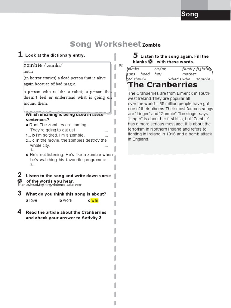 Song Worksheet: The Cranberries | PDF