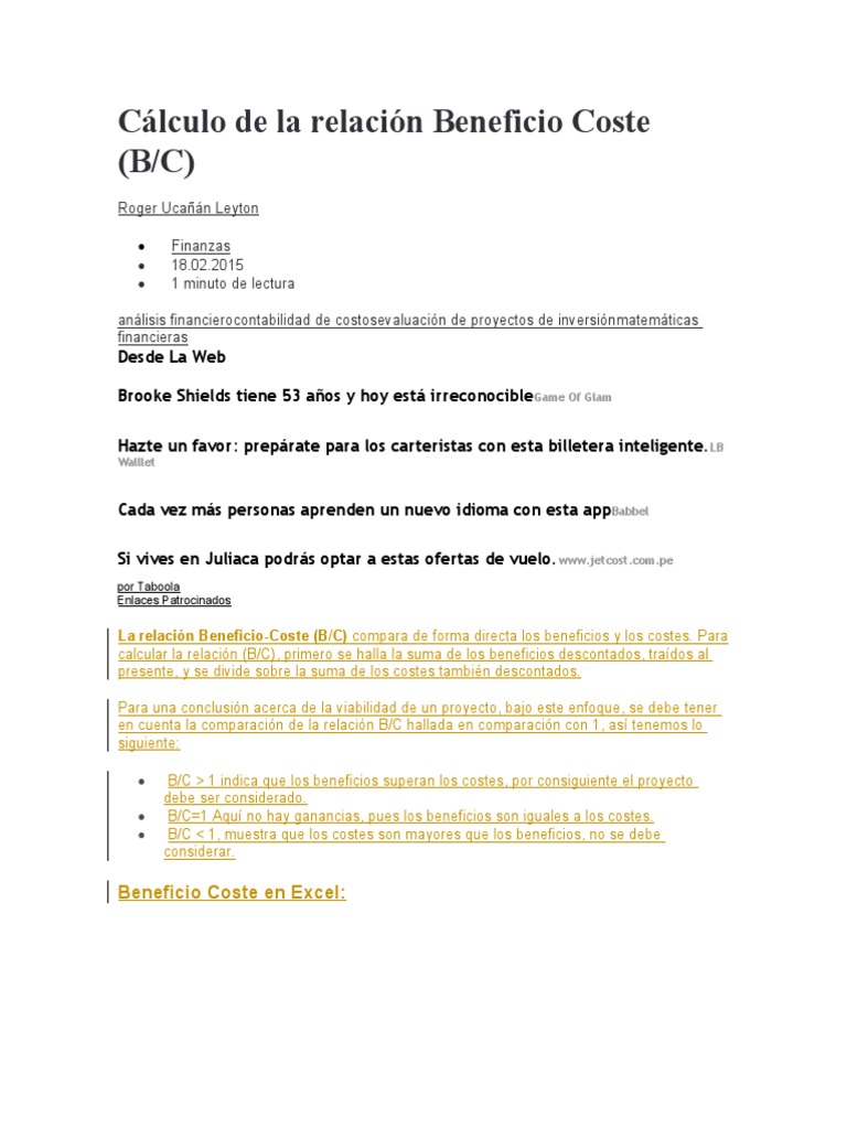 Cálculo de La Relación Beneficio Coste | PDF | Economias
