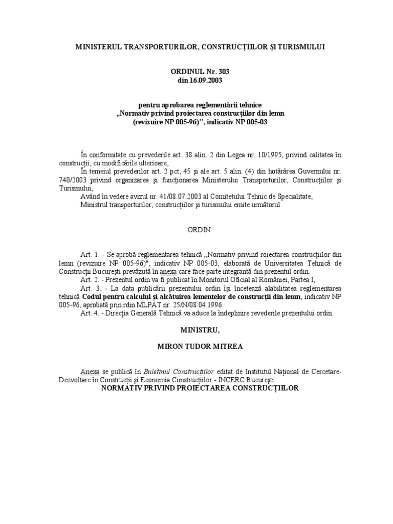 NP 005-2003 Constructii Din Lemn (Rev NP 005-1996) | PDF