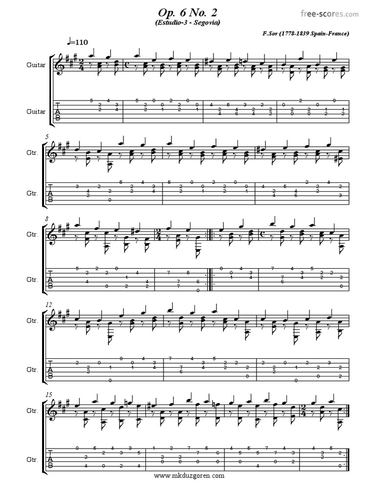 Sor Op 6 No 2 Estudio 3 Segovia | PDF | Celtic Musical Instruments ...