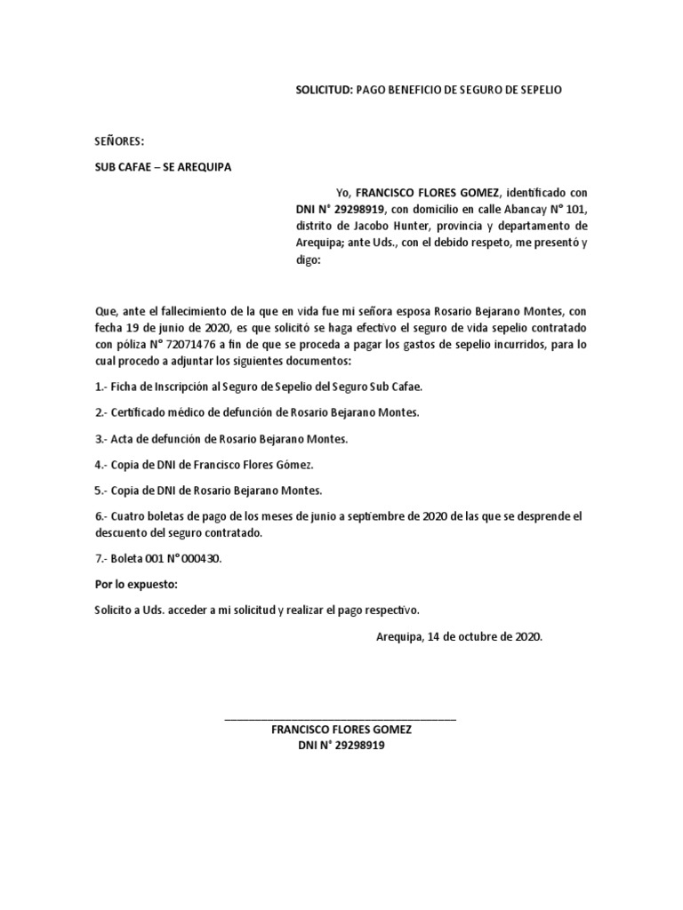 Subsidio Luto y Sepelio Modelo | PDF