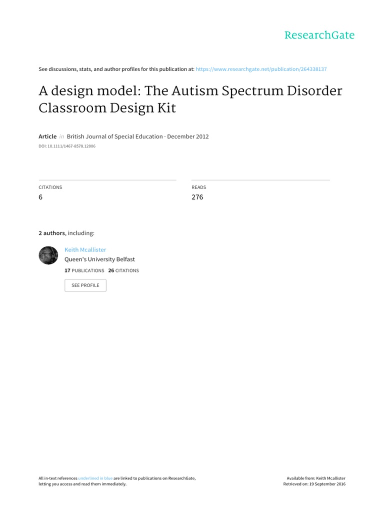 A Design Model The Autism Spectrum Disorder - Classroom Design Kit ...