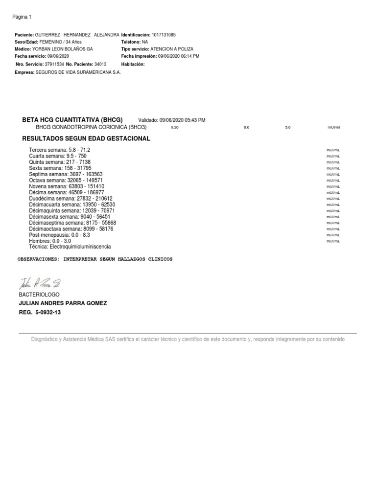 Beta HCG Cuantitativa (BHCG) | PDF | Ciencias de la Salud | Hormona
