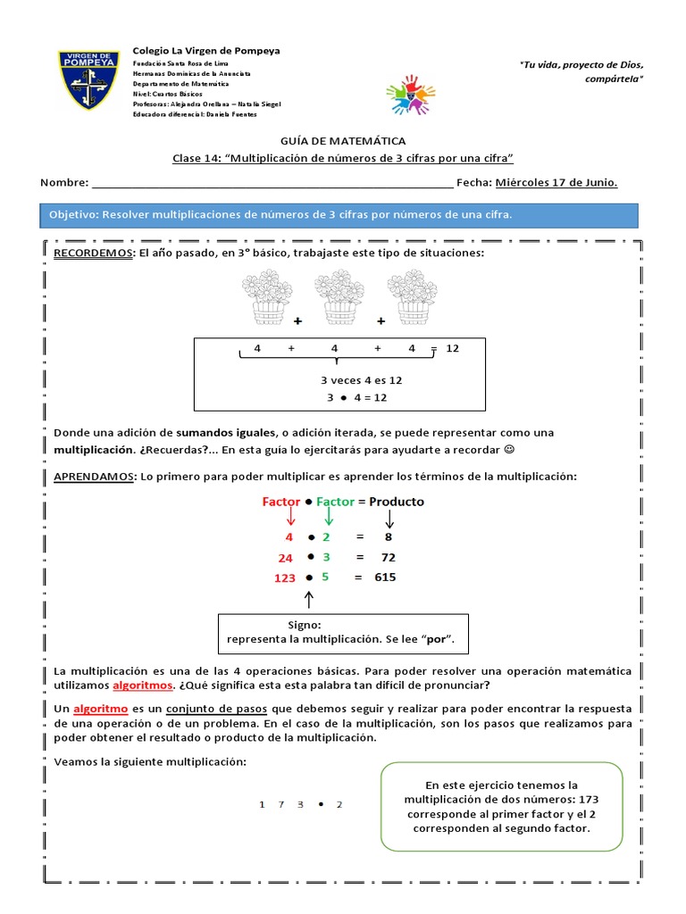 Clase 14 Multiplicacion de 3digitos Por Un Digito 4 Basico AC | PDF ...