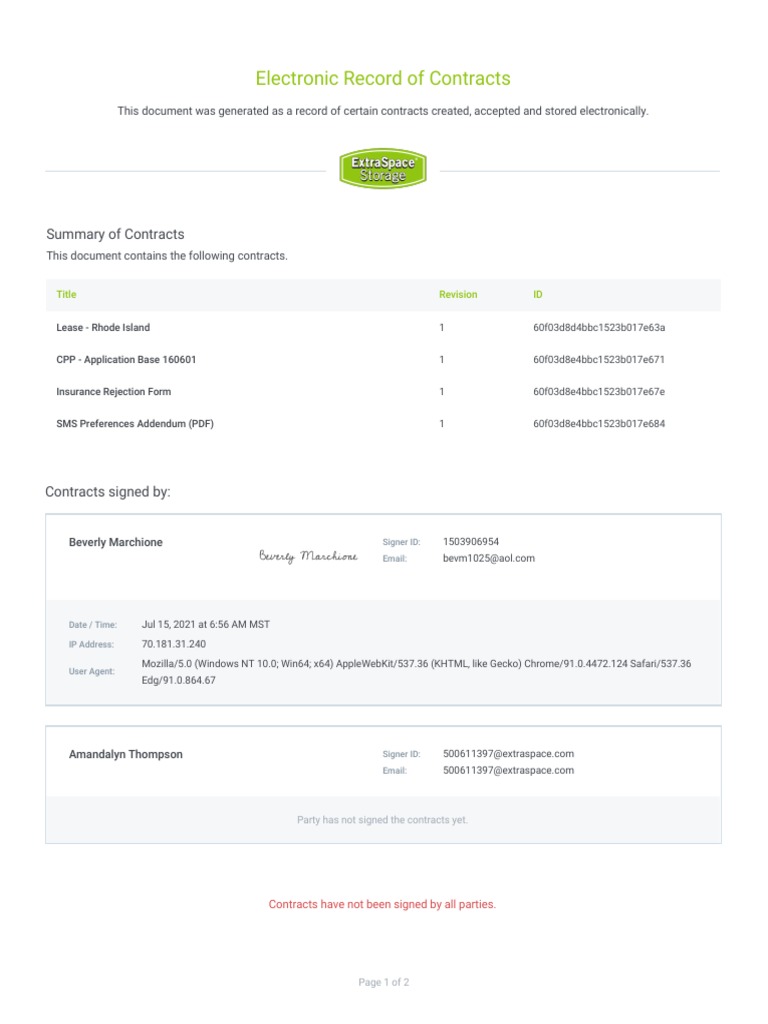 Electronic Record of Contracts | PDF | Insurance | Lease
