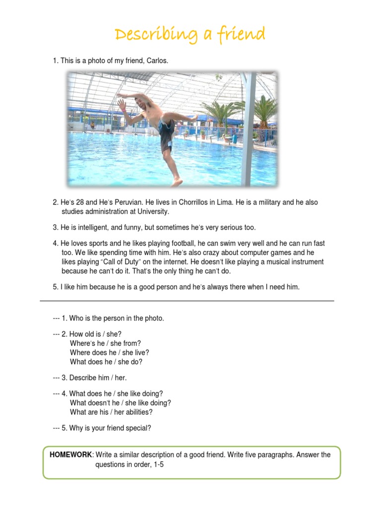 Describing A Friend: HOMEWORK: Write A Similar Description of A Good ...