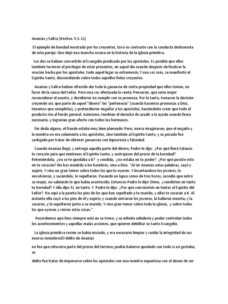 Ananías y Safíra | PDF | San Pedro | espíritu Santo