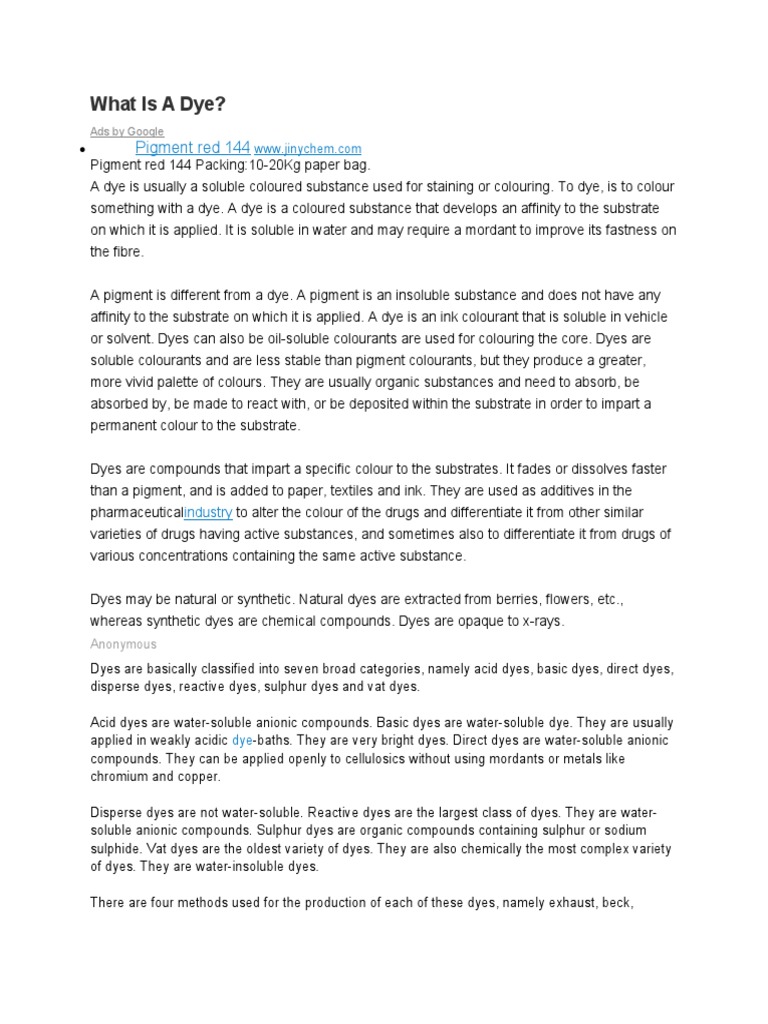 What Is A Dye | PDF | Dye | Solubility