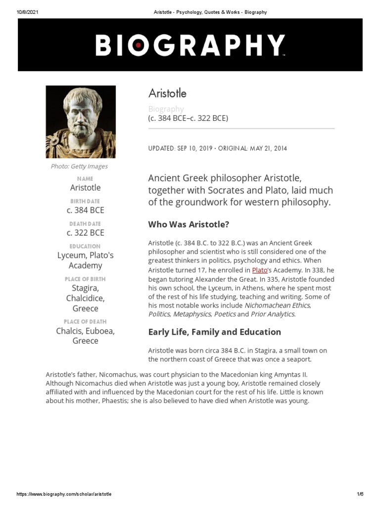 Aristotle: Life, Works, and Psychology | PDF | Aristotle | Reason