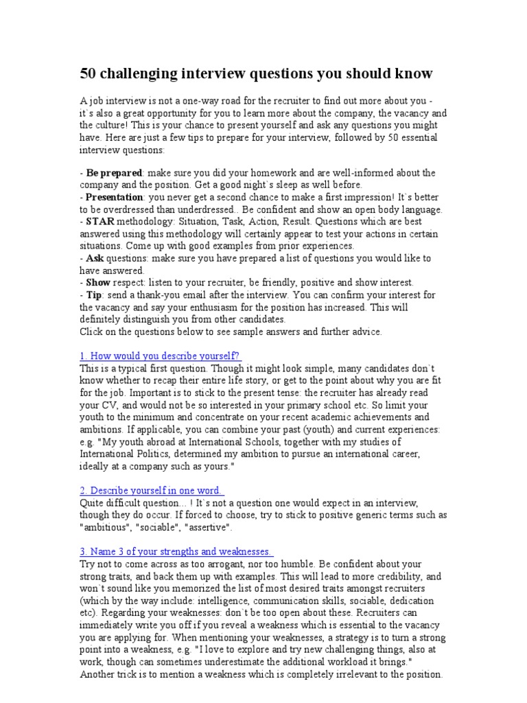 50 Challenging Interview Questions You Should Know | Download Free PDF ...