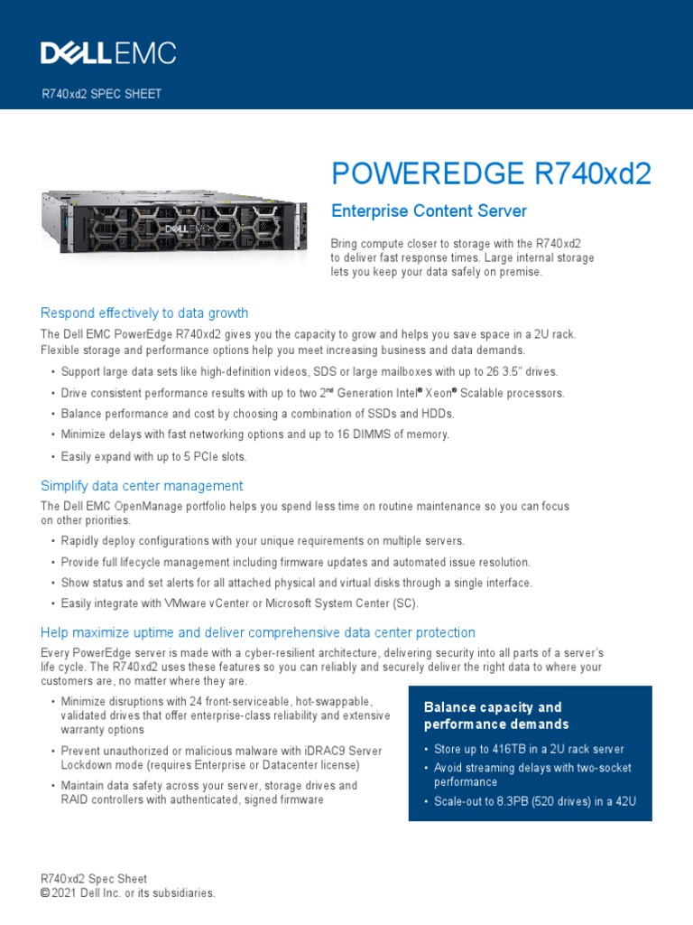 Poweredge r740xd2 Spec Sheet | PDF | Solid State Drive | Hard Disk Drive