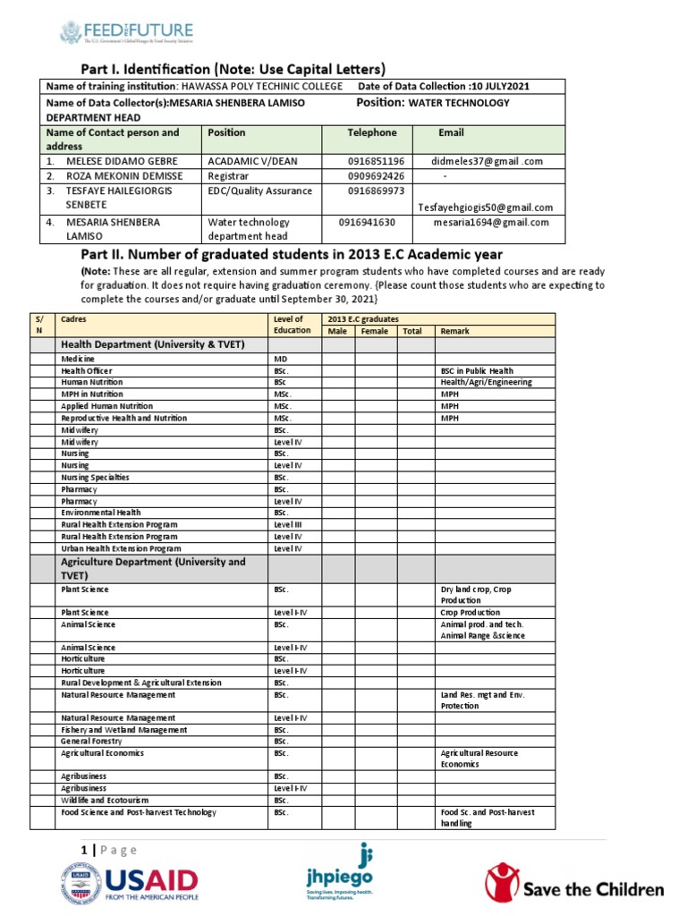 Annual Data Collection Form - 10july2021 Final | PDF | Wash | Bachelor ...