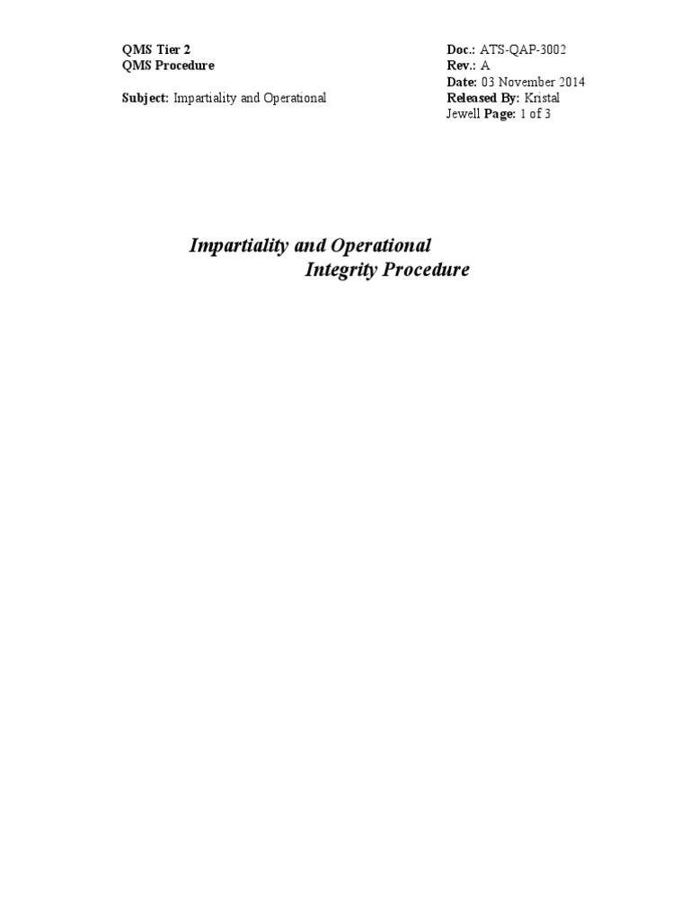 Impartiality and Operational Integrity Procedure Ats Cert | PDF ...