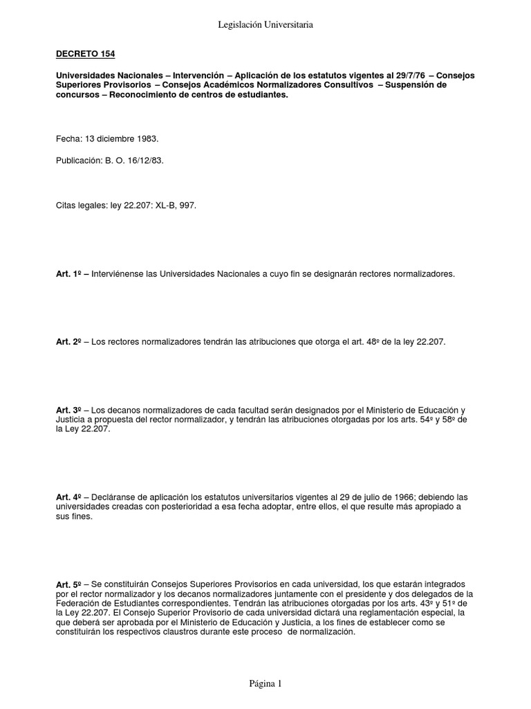 1983 - Decreto N°154-83 | PDF | Ley Pública | Justicia