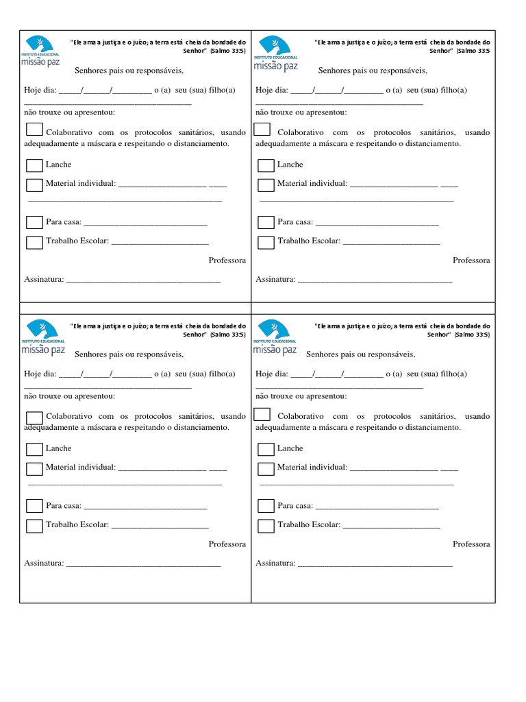 Bilhete Caderno de Comunicados | PDF