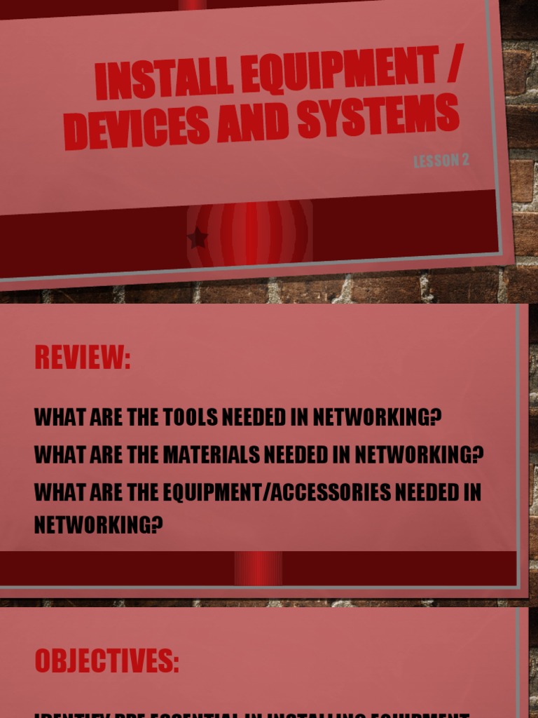 Install Equipment / Devices and Systems: Lesson 2 | PDF | Personal ...