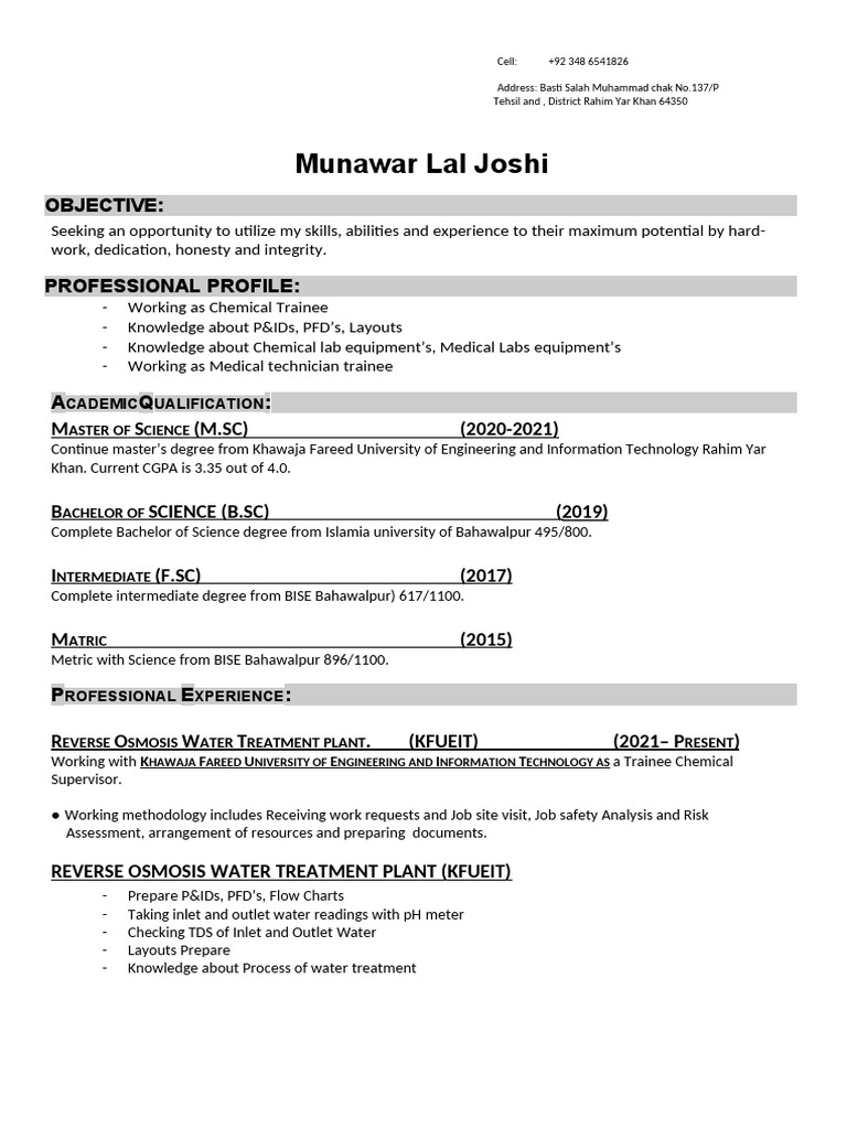Munawar CV | Download Free PDF | Science | Science And Technology