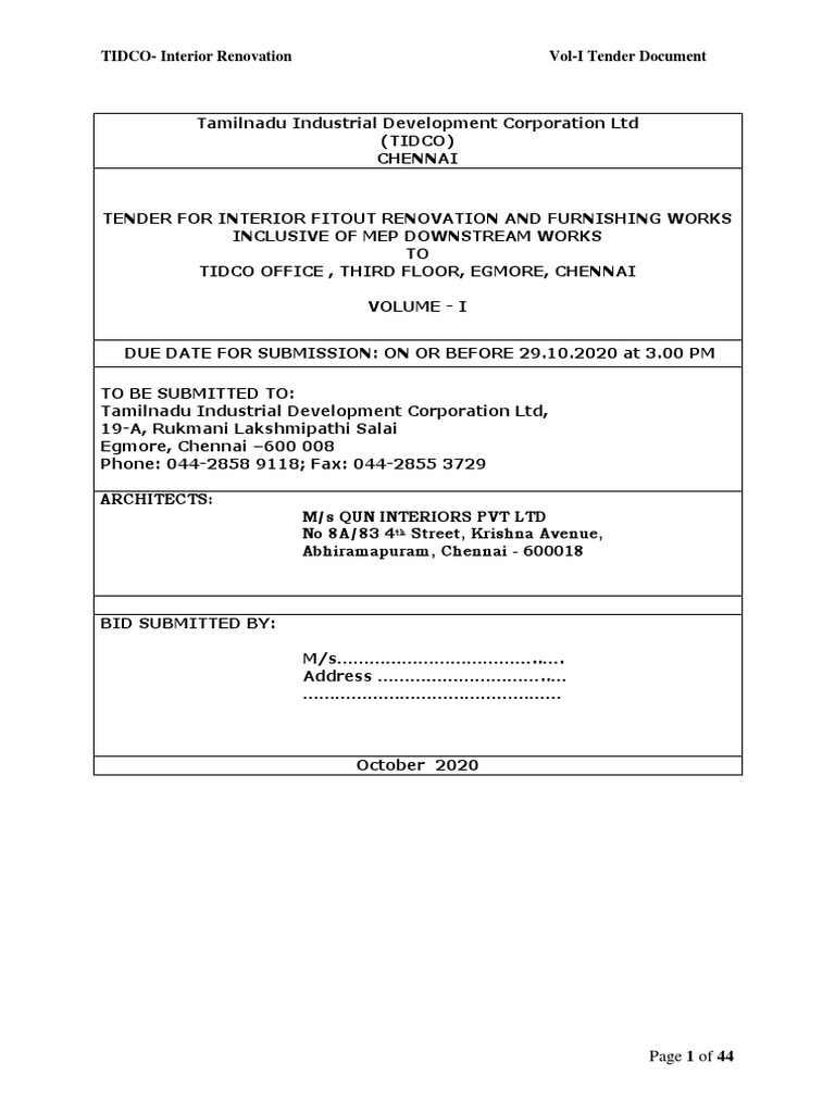 Tidco Interior Renovation Tender Document Volume I | PDF | Architect ...