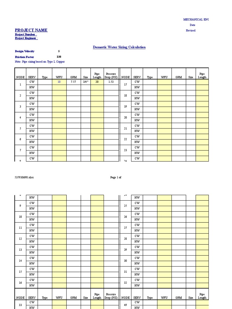 Domestic Water Sizing Calculations | PDF | Building Engineering ...