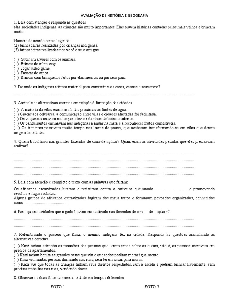 Avaliação de História e Geografia-Matemática e Português 3 Ano - Agosto ...