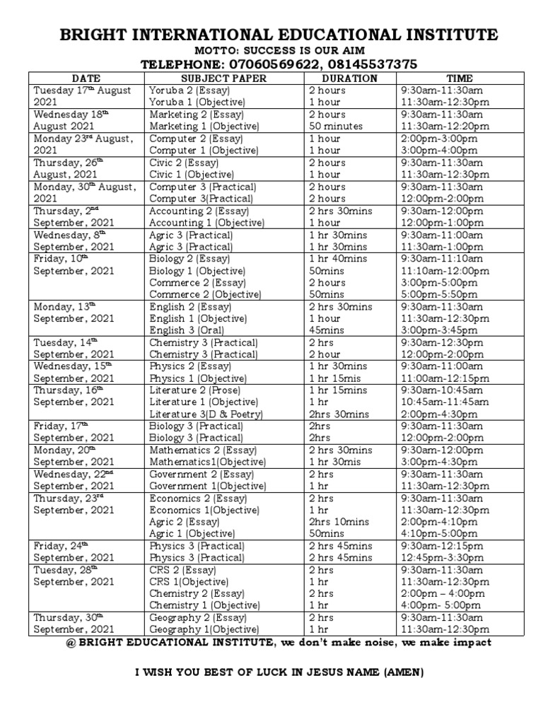 Waec Time Table | PDF