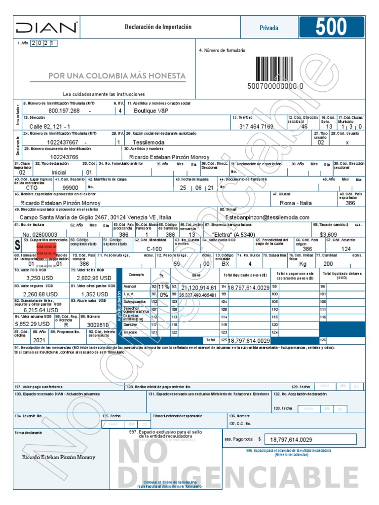 Formulario 500 2021 | PDF | aduana | Comercio