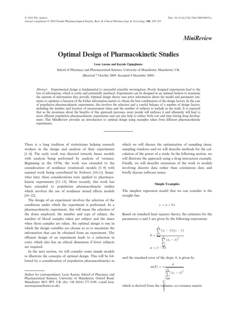 Optimal Design of Pharmacokinetic Studies: Minireview | PDF ...