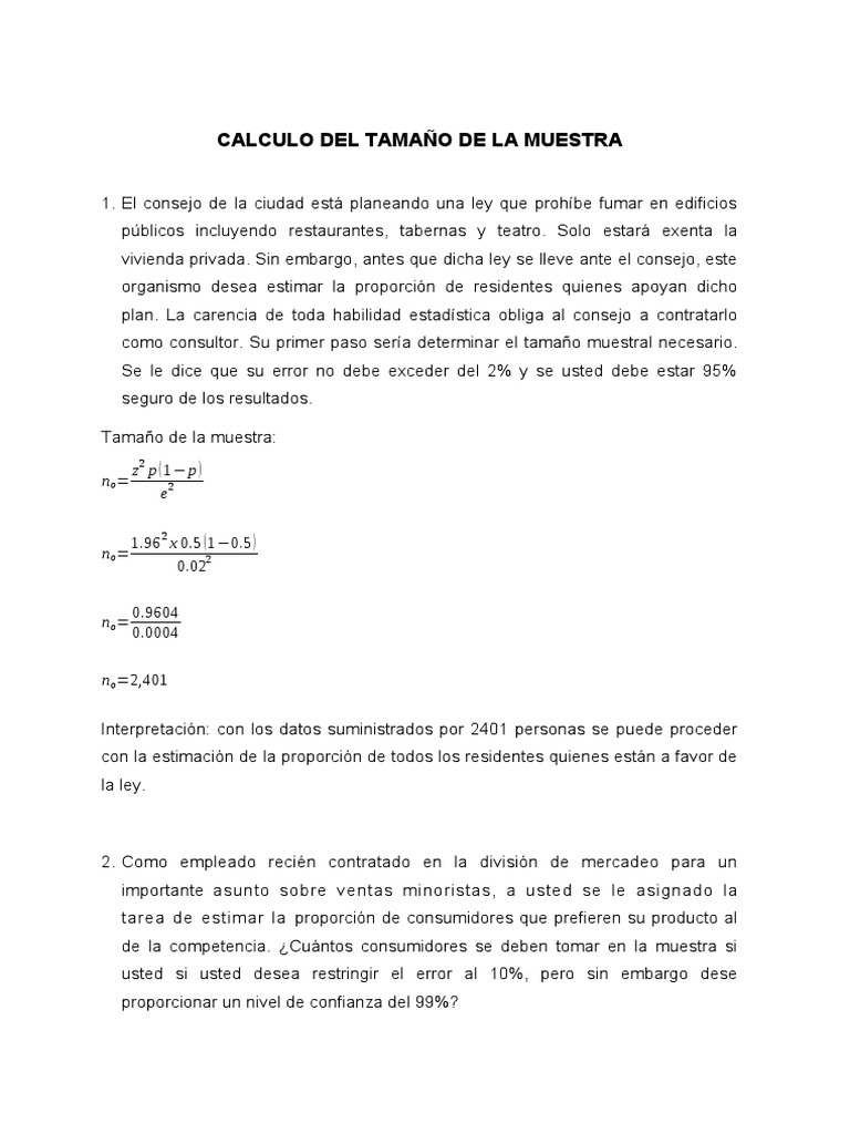 Calculo Del Tamaño de La Muestra | PDF | Determinación del tamaño de la ...