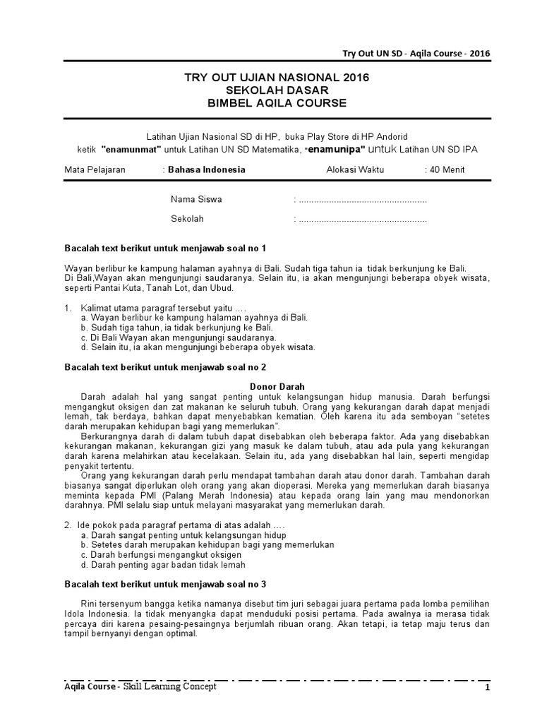 Soal Try Out SD Untuk Event | PDF