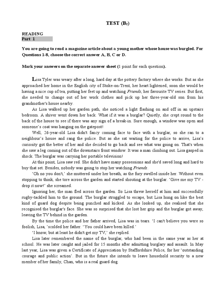 B 2 English Reading Test | PDF | Antarctica | Kitchen