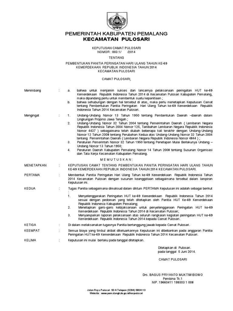 Contoh SK Panitia Hut Ri | PDF