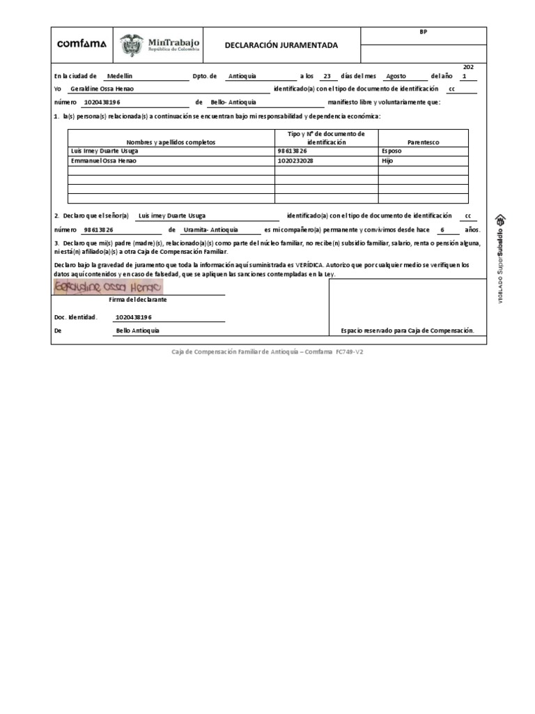 Formato Comfama | PDF