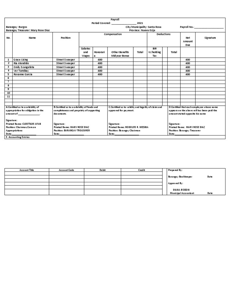 Barangay Payroll Document 2021 | PDF | Payroll | Factor Income Distribution