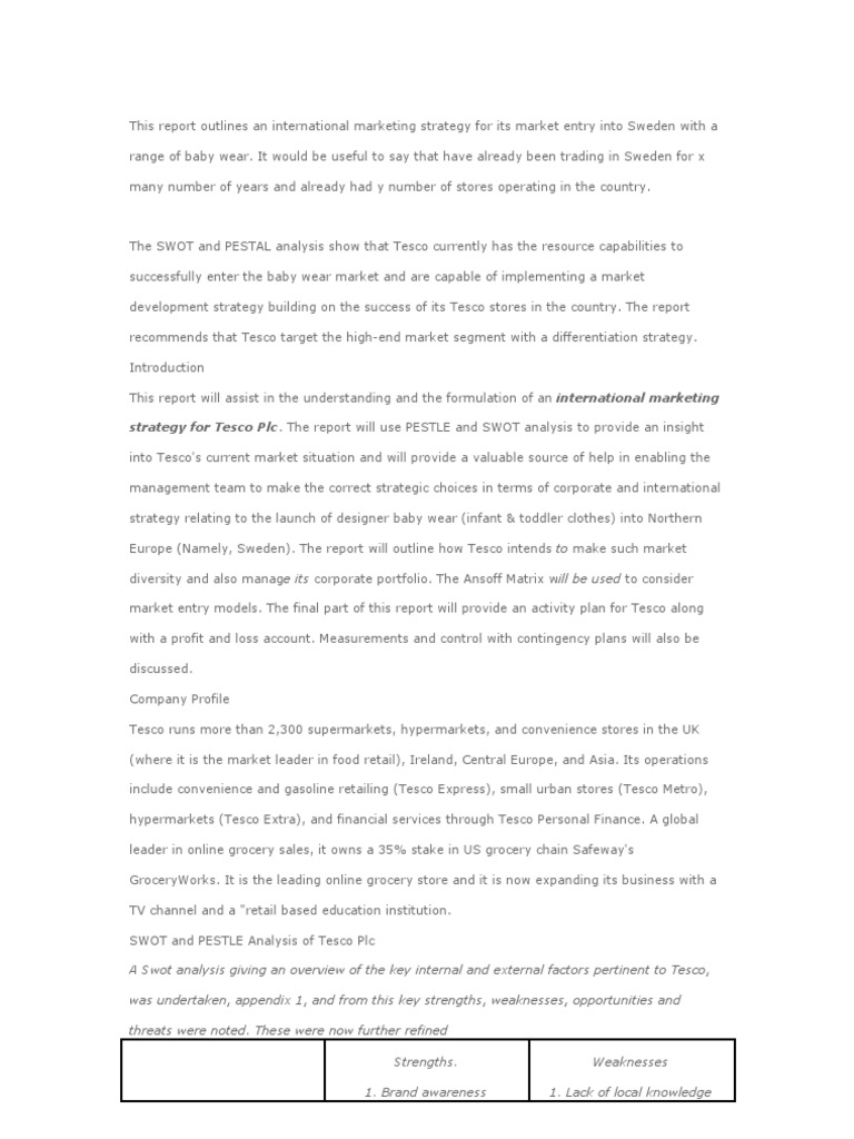 Strategy For Tesco Plc. The Report Will Use PESTLE and SWOT Analysis To ...