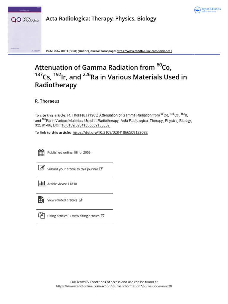 Attenuation of Gamma Radiation From 60co 137Cs 192ir and 226ra in ...