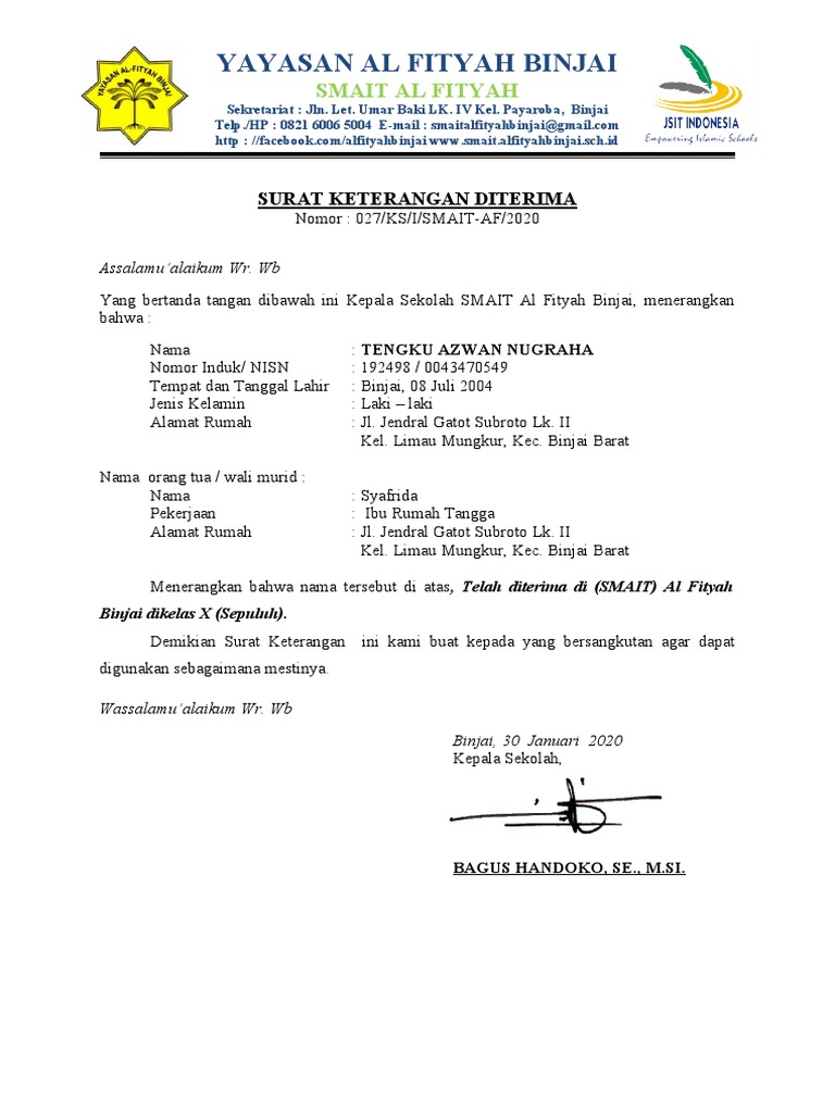 SURAT KETERANGAN Diterima | PDF