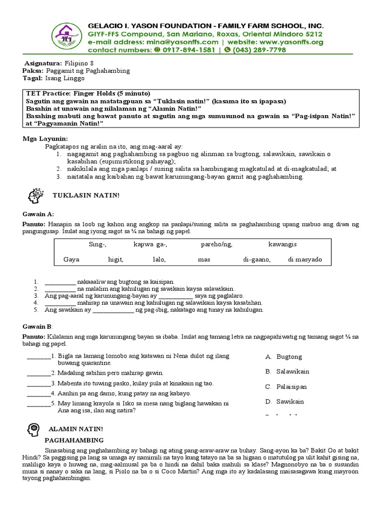 Filipino 8 - Ikatlong Linggo | PDF